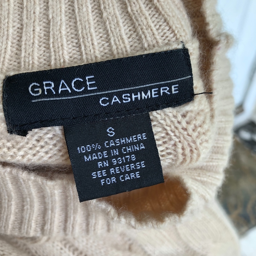 Grace Cashmere Tan Cable Knit Turtleneck Sweater - Gem